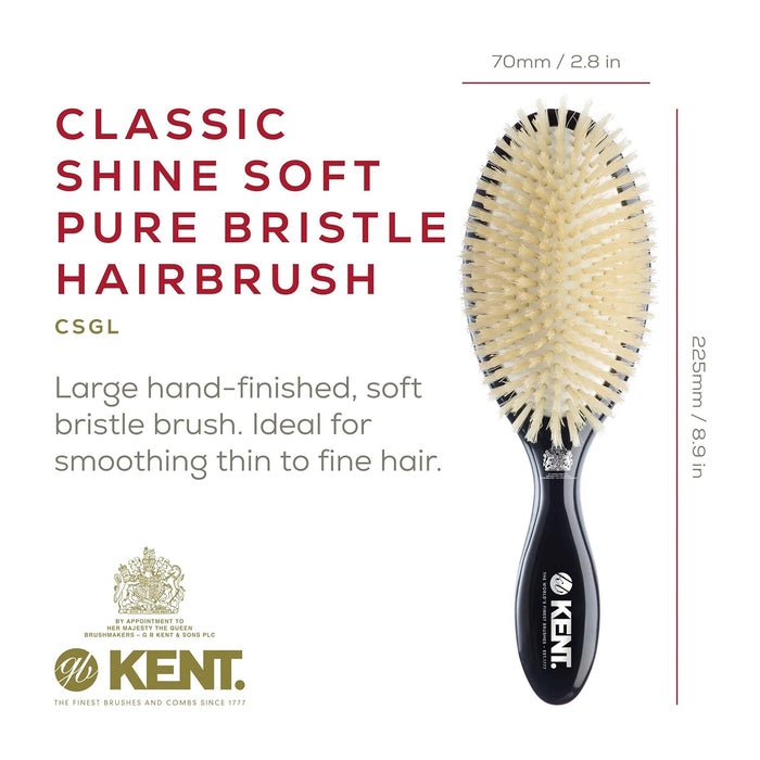 Kent 100% Pure Soft White Natural Bristle Oval Cushion Hair Brush
