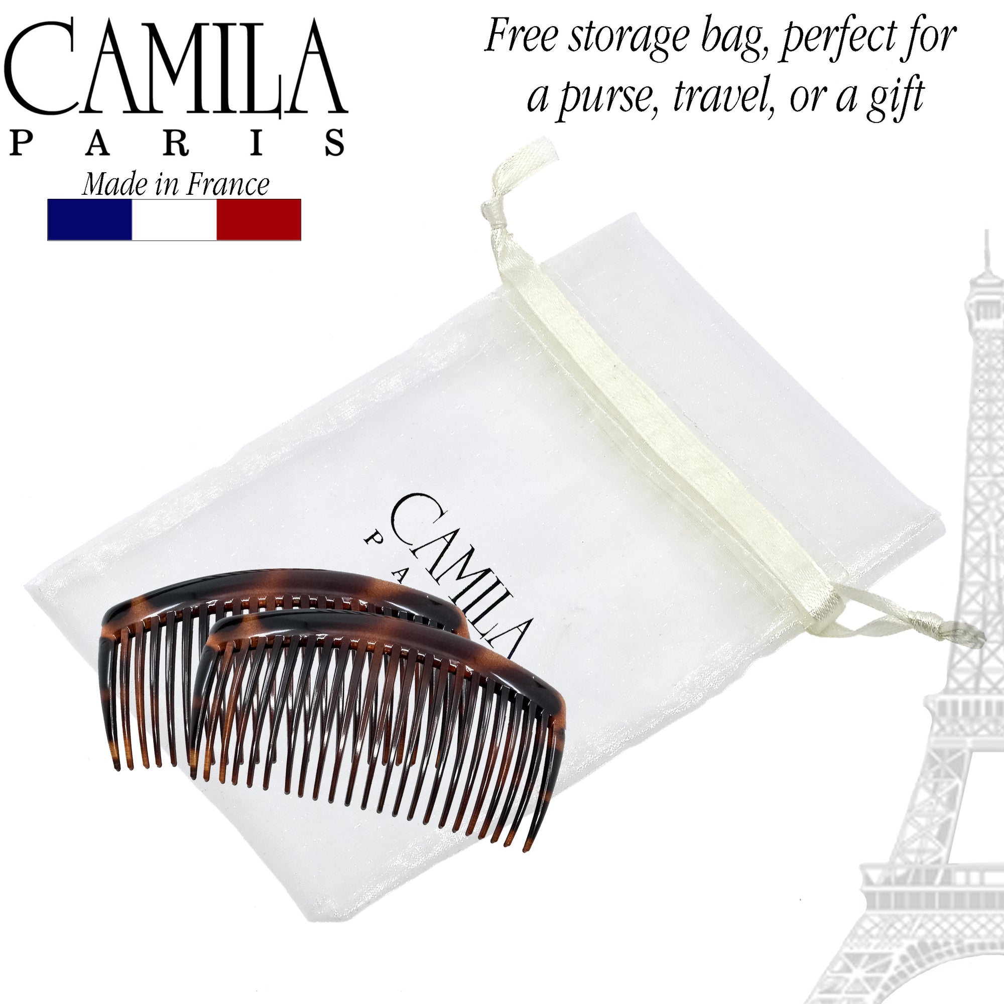 Camila Paris AD66/2 French Side Combs Large, French Twist Hair Combs - Bayside Brush Co.
