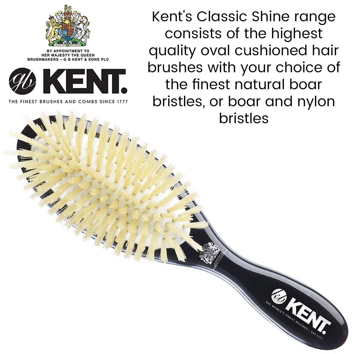 Kent 100% Pure Soft White Natural Bristle Oval Cushion Hair Brush ...