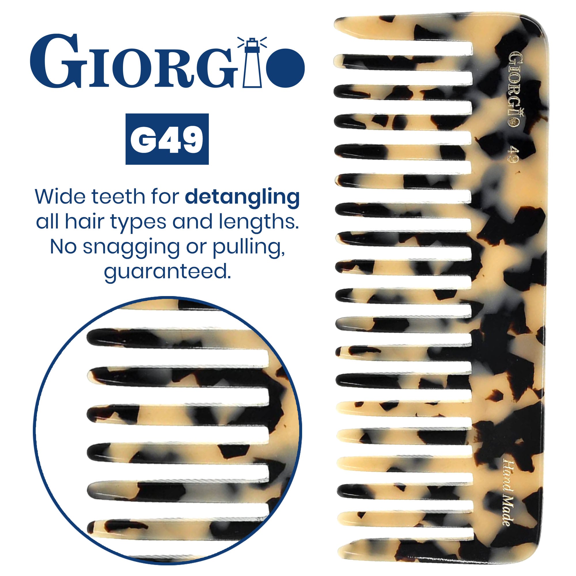 Giorgio G49 & G30 Large Hair Detangle Comb, Wide Tooth for Curly Wavy ...